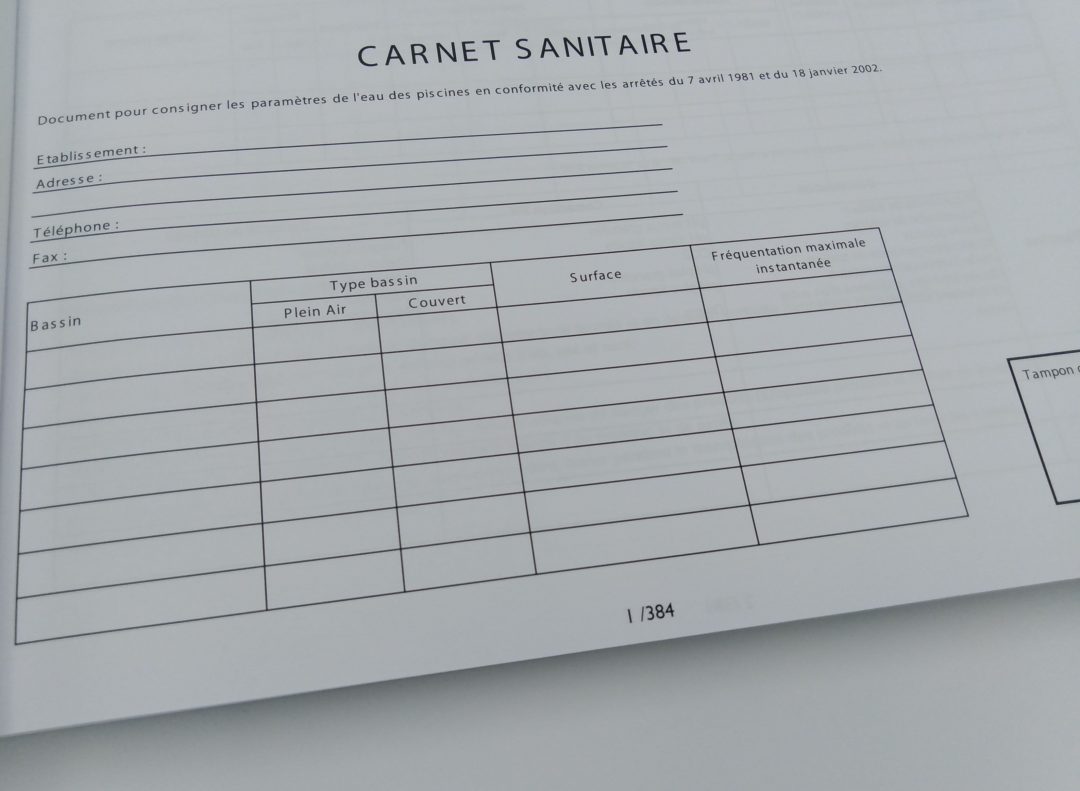 Carnet Sanitaire Piscine Collective - Relevés Journaliers - 365 P